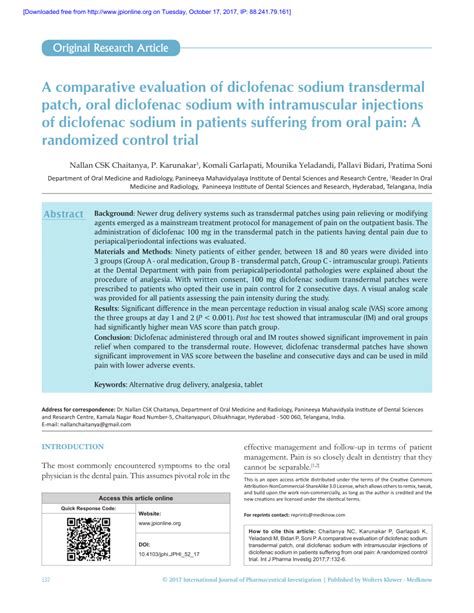 Pdf A Comparative Evaluation Of Diclofenac Sodium Transdermal Patch Oral Diclofenac Sodium