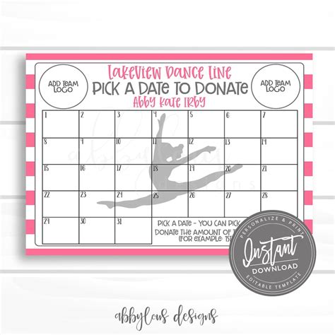 Dancer Donation Calendar Etsy