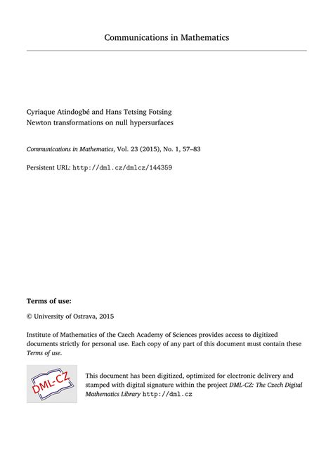 Pdf Newton Transformations On Null Hypersurfaces