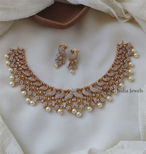 Gold Necklace With White Stone Designs