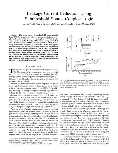 Pdf Leakage Current Reduction Using Subthreshold Source Coupled Logic