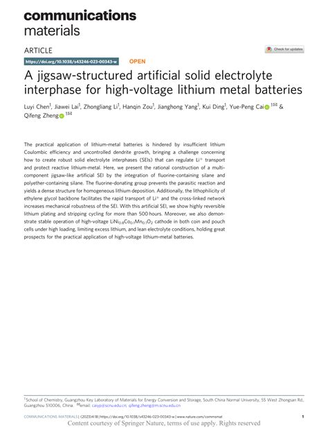 Pdf A Jigsaw Structured Artificial Solid Electrolyte Interphase For