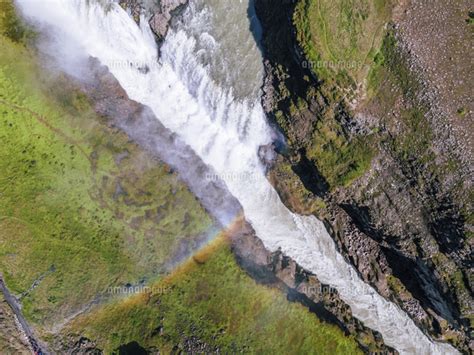 Aerial Drone View Of Gullfoss Waterfall Iceland[20088099478]の写真素材・イラスト