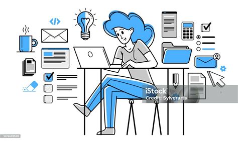 Pc 또는 웹에서 일부 데이터 분석 데이터 체계화 정보 수집 및 분석 벡터 개요 그림을 만드는 지적 노동자 여성 경영자에 대한