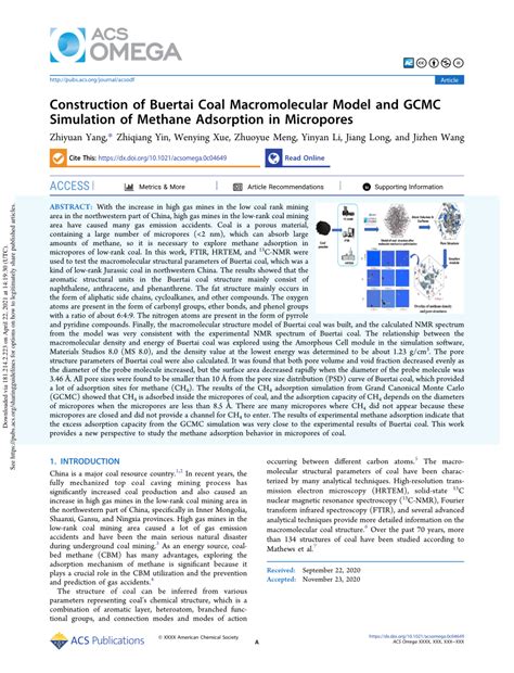 Pdf Construction Of Buertai Coal Macromolecular Model And Gcmc Simulation Of Methane