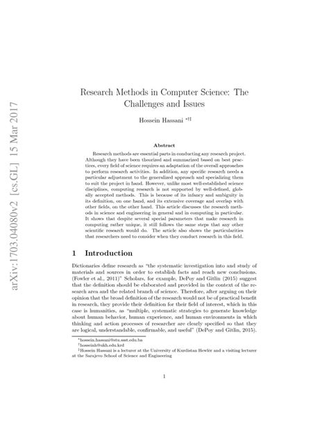 Research Methods In Computer Science The Challenges And Issues Deepai