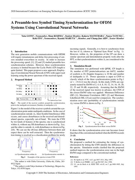 Pdf A Preamble Less Symbol Timing Synchronization For Ofdm Systems Using Convolutional Neural