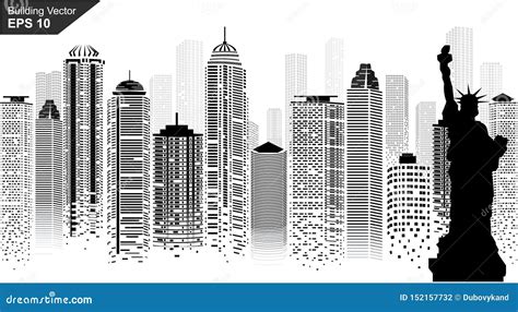 Sunset In New York Digital Dotted Scetch Vector Illustration Stock