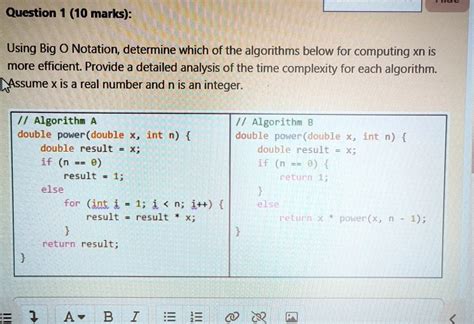 Question 1 10 Marks Using Big O Notation Determine Which Of The