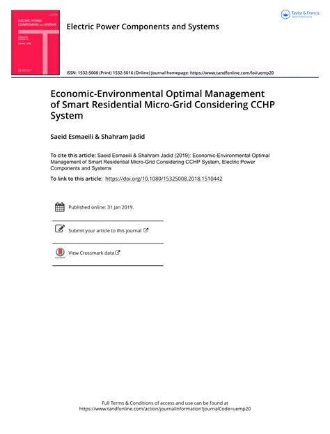 Pdf Economic Environmental Optimal Management Of Smart Residential Micro Grid Considering Cchp