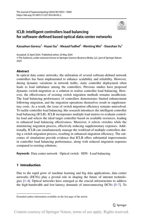 Iclb Intelligent Controllers Load Balancing For Software Defined Based Optical Data Center