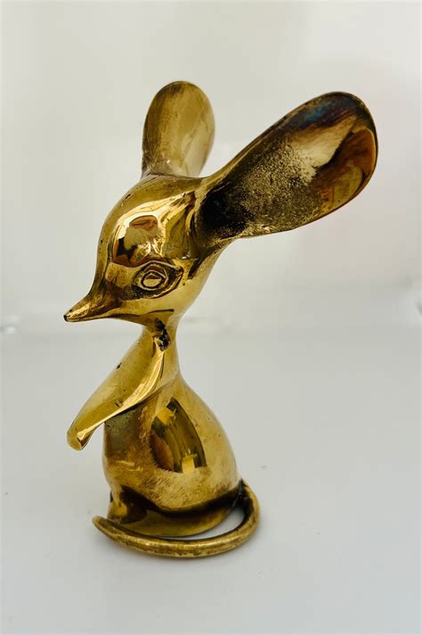 Vintage Solid Brass Mouse With Big Ears And Curled Tail Figurine