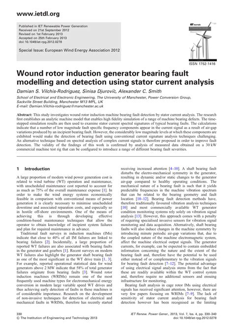 PDF Wound Rotor Induction Generator Bearing Fault Modelling And Detection Using Stator Current