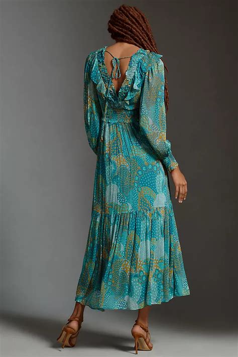 The Odetta Ruffled V Neck Dress Anthropologie