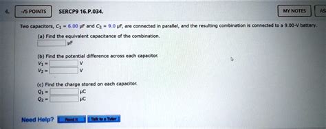 SOLVED POINTS SERCP9 16 P 034 MY NOTES Capacitors C1 6 00 PF And Cz