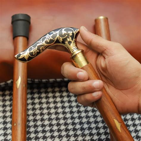 Premium Wooden Gentlemans Cane Floral Brass Handle And Handmade 36