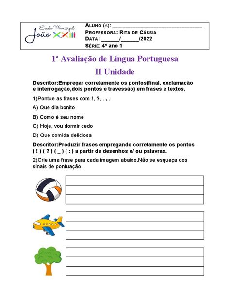 1 avaliação de lp ii unidade 2022 pdf quadrinhos linguística
