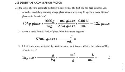 Solved Use Density As A Conversion Factor Use The Tables