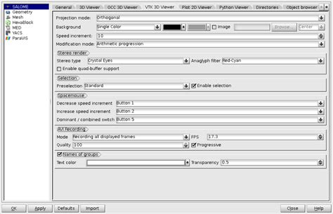 Salome Gui Users Guide Setting Preferences