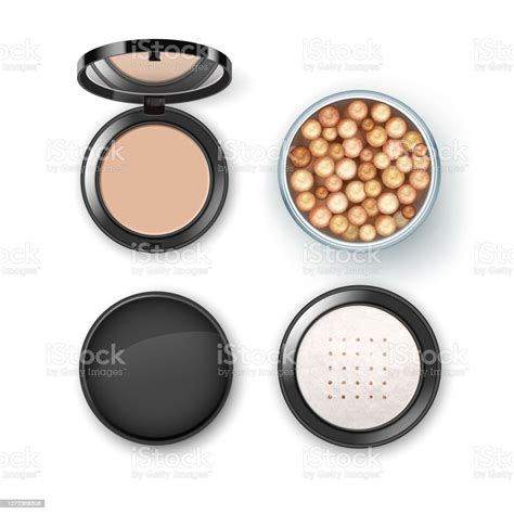 블랙 캡 루즈 볼과 얼굴 화장품 메이크업 파우더 상단 보기 흰색 배경에 격리 벡터 오픈 브론징 진주 상자 0명에 대한 스톡 벡터 아트 및 기타 이미지 Istock
