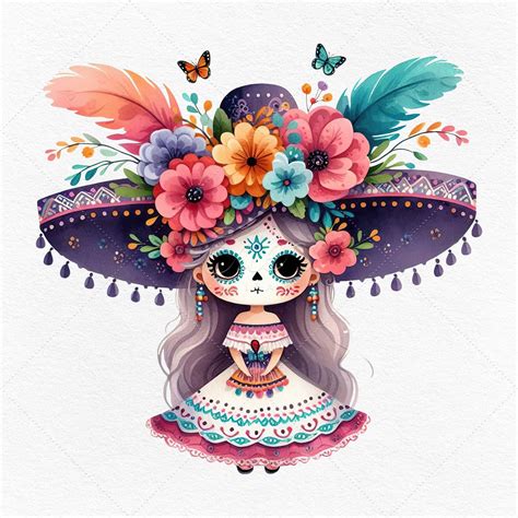10 Cute Watercolor Catrina Clipart • Day Of The Dead Clip Art • Png
