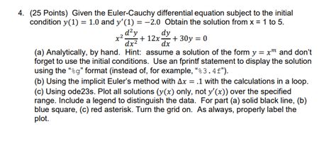 Solved Dx Points Given The Euler Cauchy Chegg
