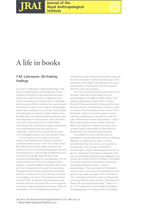 Pdf A Life In Books Tm Luhrmann On Finding Findings