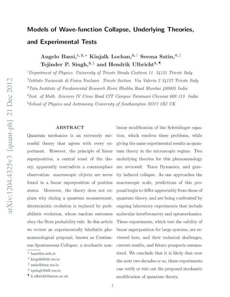 Pdf Models Of Wave Function Collapse Underlying Theories And