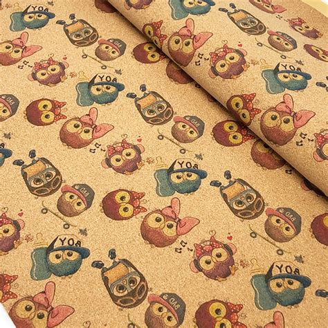 만화 올빼미 코르크 인쇄 패브릭 소재 Diy 손 바느질 옷 핸드백 모자 가죽 패브릭 패치 워크 장식 액세서리 Aliexpress