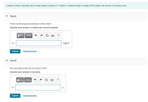 Solved A Potter S Wheel Is Spinning With An Initial Angular Chegg