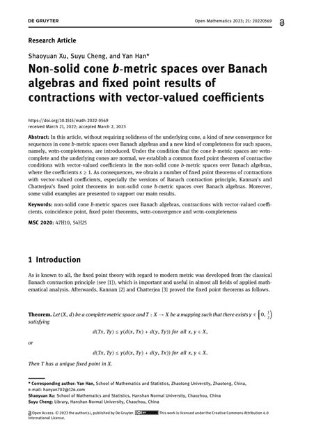 Pdf Non Solid Cone B Metric Spaces Over Banach Algebras And Fixed Point Results Of