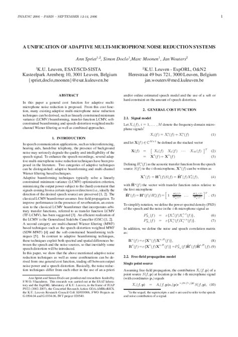 Pdf A Unification Of Adaptive Multi Microphone Noise Reduction