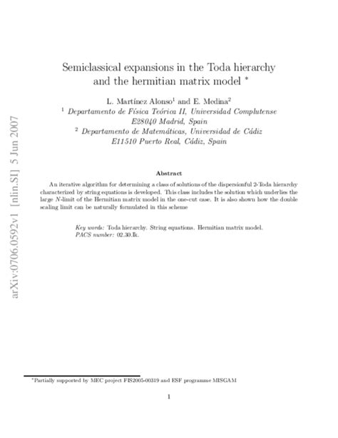 Pdf Semiclassical Expansions In The Toda Hierarchy And The Hermitian