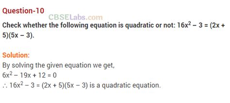Quadratic Equations Class 10 Extra Questions Maths Chapter 4 Cbse Labs