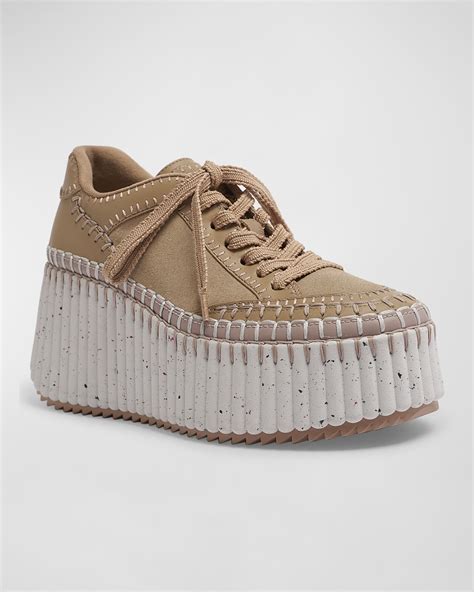 Chloe Nama Mixed Leather Stitch Platform Sneakers Neiman Marcus