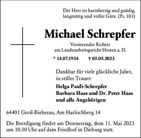 Traueranzeigen Von Michael Schrepfer Vrm Trauer De