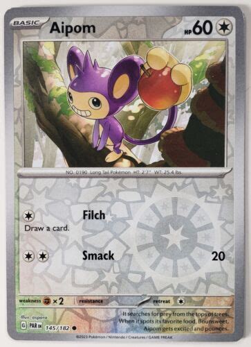 Reverse Holo Aipom 145182 Nm M Paradox Rift Scarlet Violet Pokemon Card Ebay