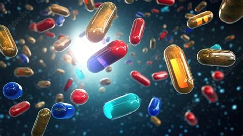 Medication Capsules In Full Color Descending Onto Rigid Surfaces 3d