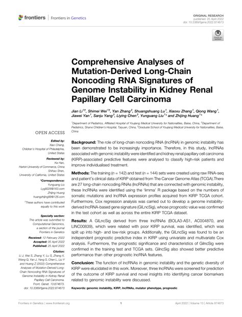 Pdf Comprehensive Analyses Of Mutation Derived Long Chain Noncoding Rna Signatures Of Genome