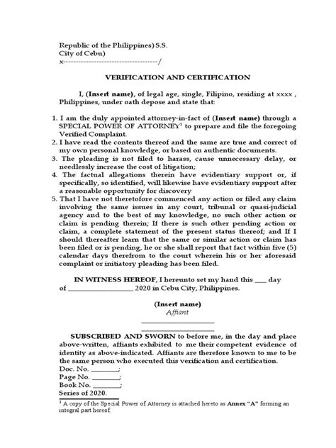 Verification And Certification Sample Pdf Affidavit Legal Procedure