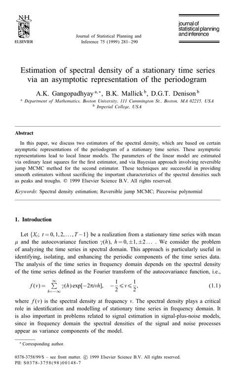 Pdf Estimation Of Spectral Density Of A Stationary Time Series Via An