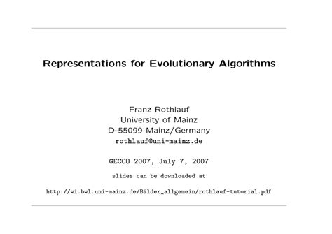 Pdf Representations For Evolutionary Algorithms