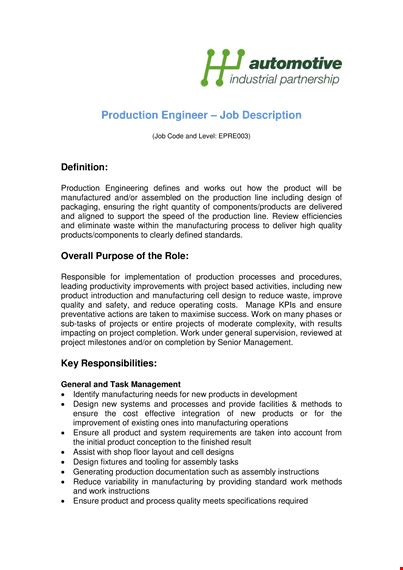 Production Engineer Job Description