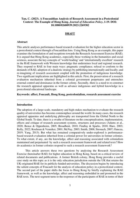 Pdf A Foucauldian Analysis Of Research Assessment In A Postcolonial Context The Example Of
