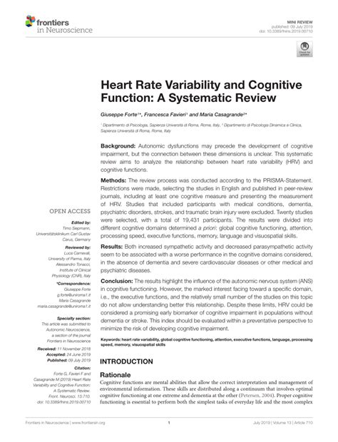 Pdf Heart Rate Variability And Cognitive Function A Systematic Review