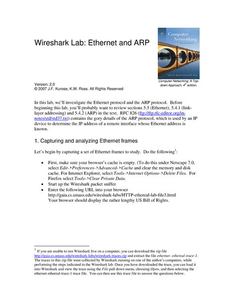 1 Wireshark Ethernet Arp Wireshark Lab Ethernet And Arp Version 2 © 2007 J Kurose K