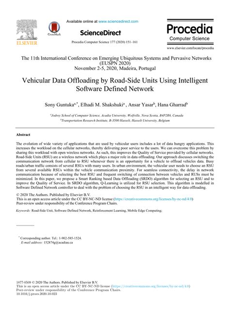 Pdf Vehicular Data Offloading By Road Side Units Using Intelligent Software Defined Network