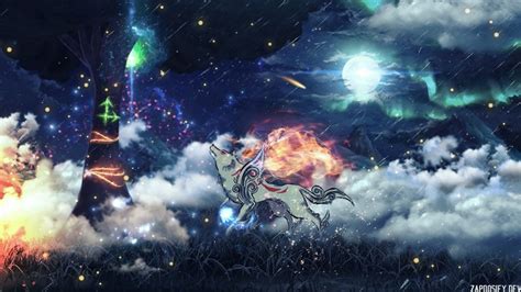 Moon Artwork Aurorae Wolf Okami Grass Trees Hd Wallpaper Rare