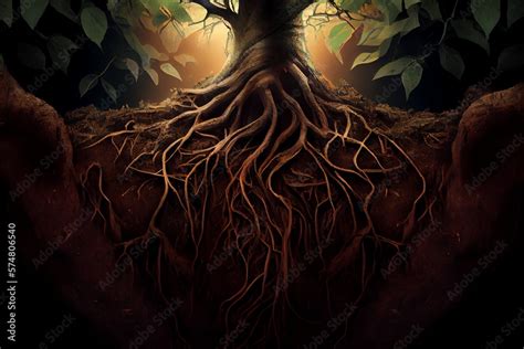 Tree Roots In Soil Close Up Underground Texture Illustration Generative AI Stock Illustration