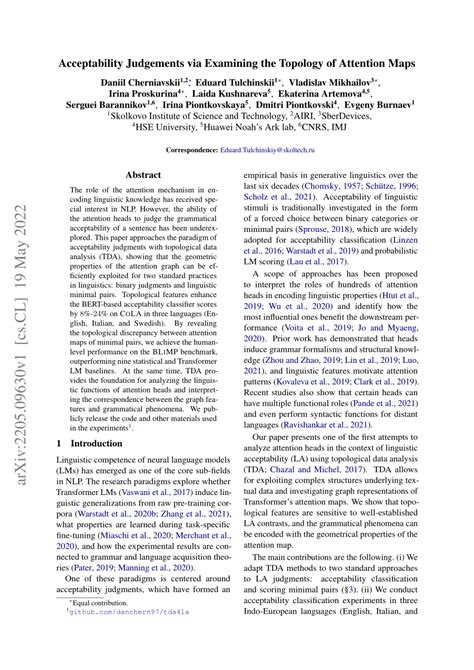Pdf Acceptability Judgements Via Examining The Topology Of Attention Maps
